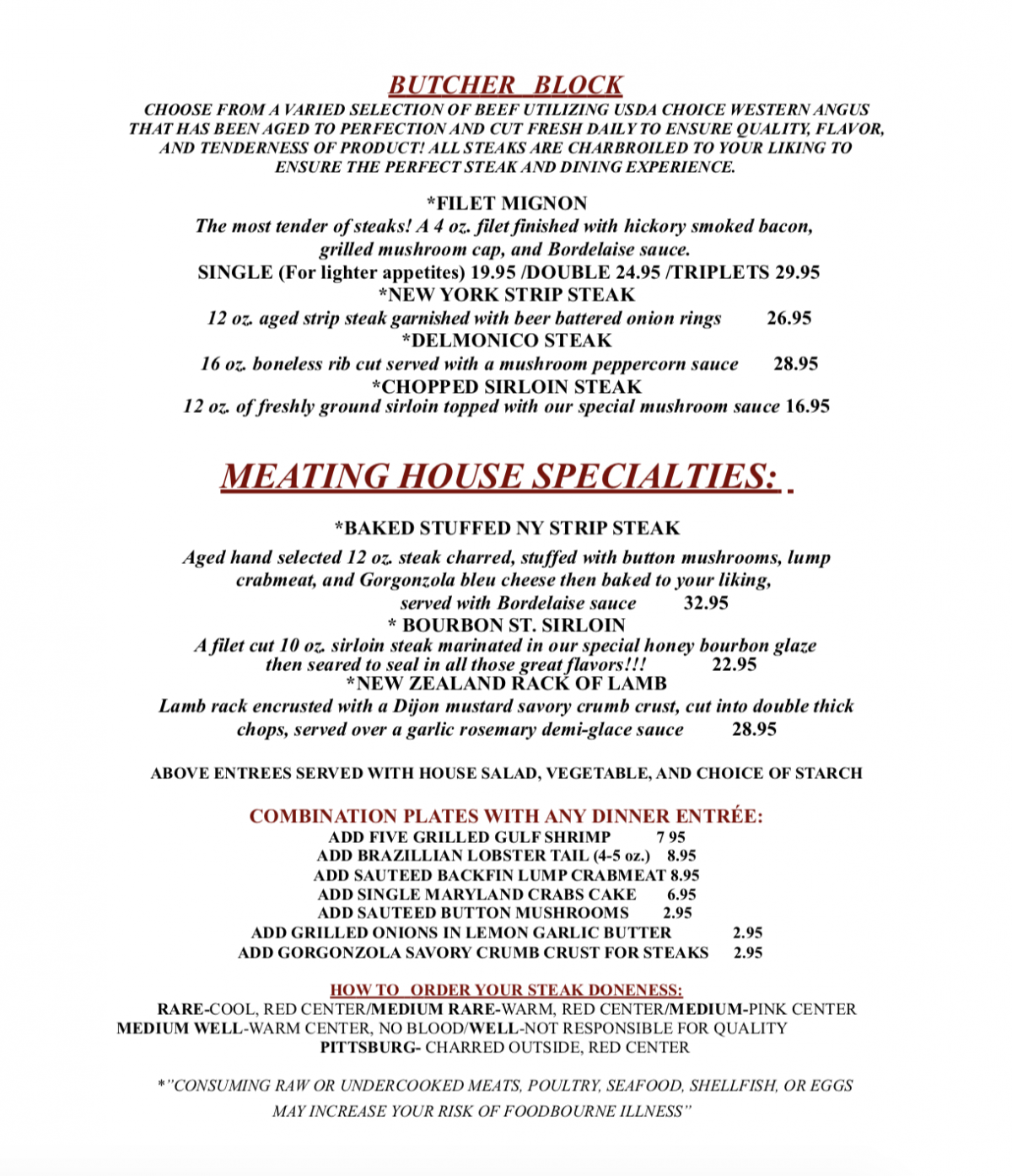 Local Steakhouse | The Meating House Menu | Drums PA
