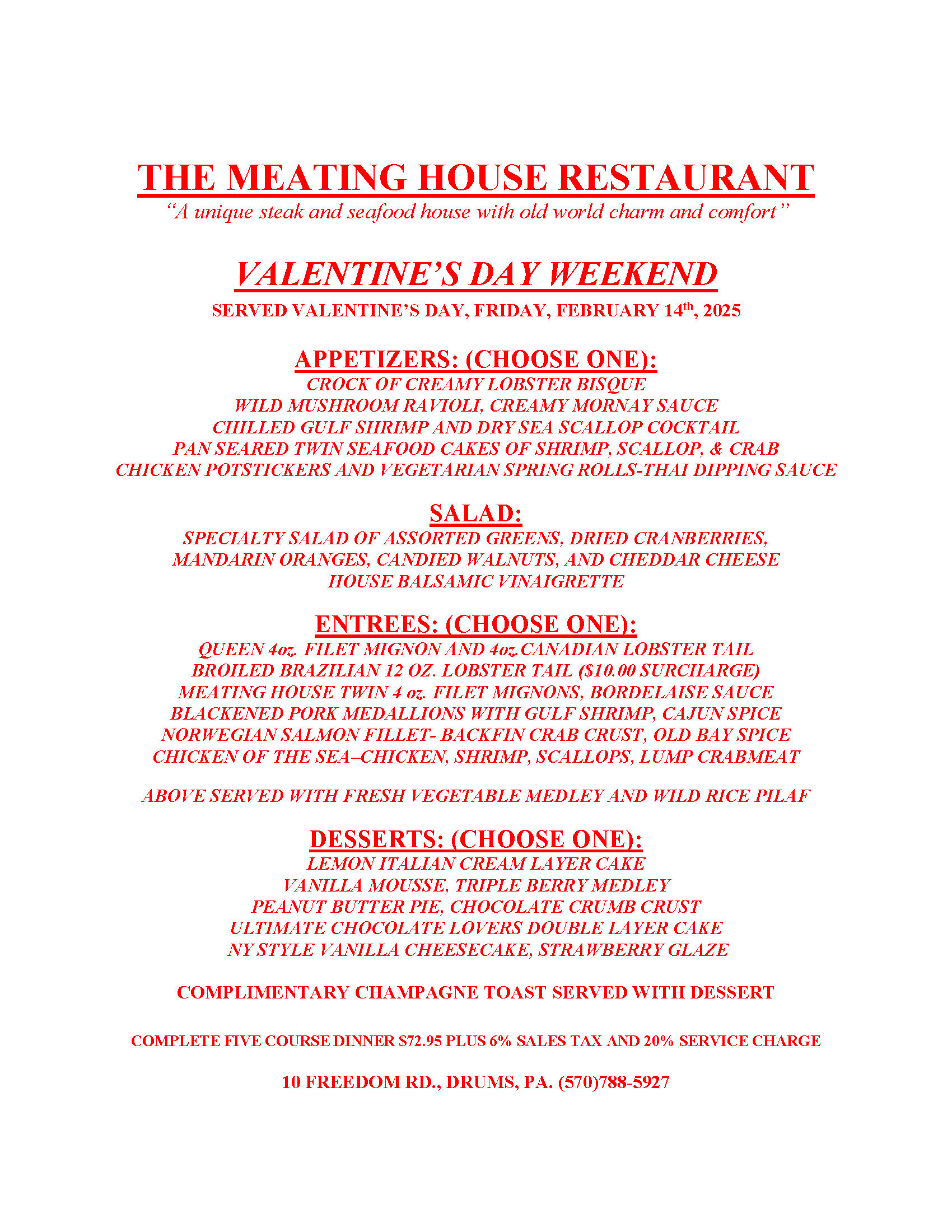 Local Steakhouse | The Meating House Menu | Drums PA