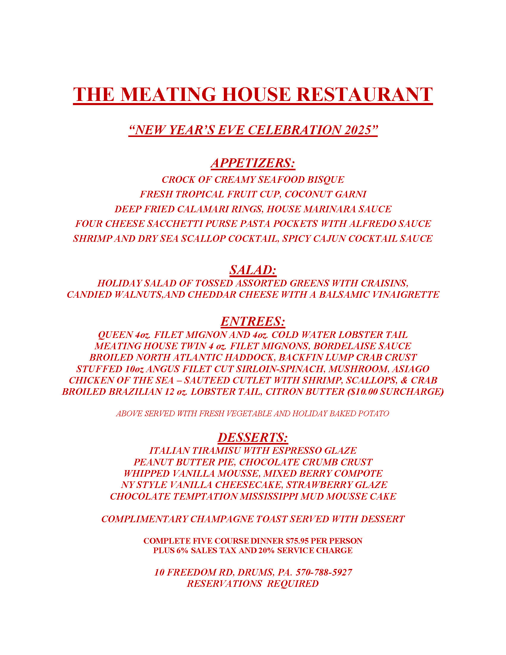 Local Steakhouse | The Meating House Menu | Drums PA